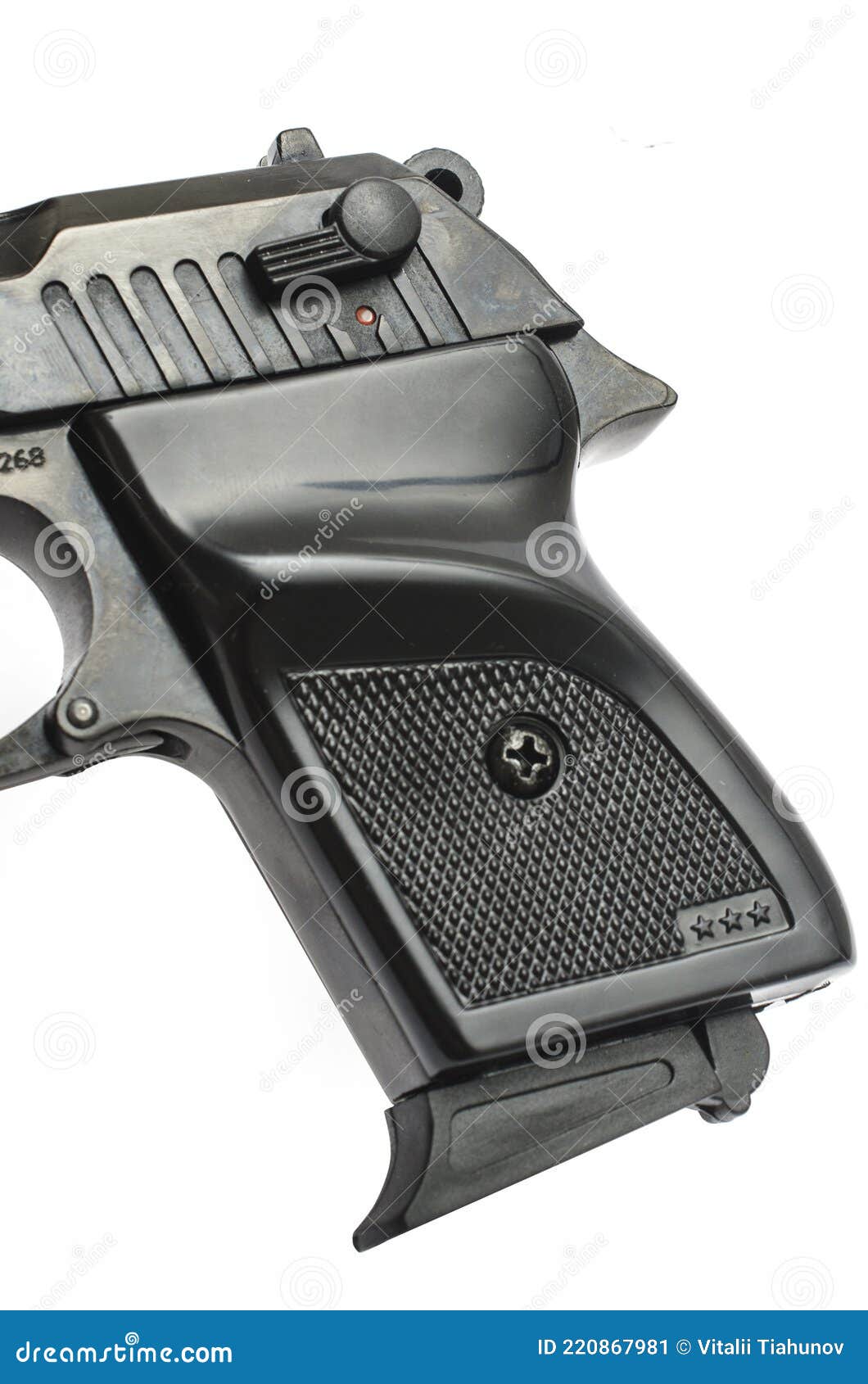 Handle of pistol isolated stock image. Image of grip - 220867981