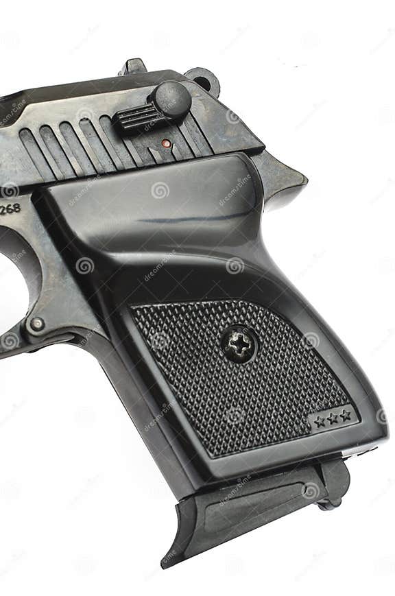 Handle of pistol isolated stock image. Image of grip - 220867981