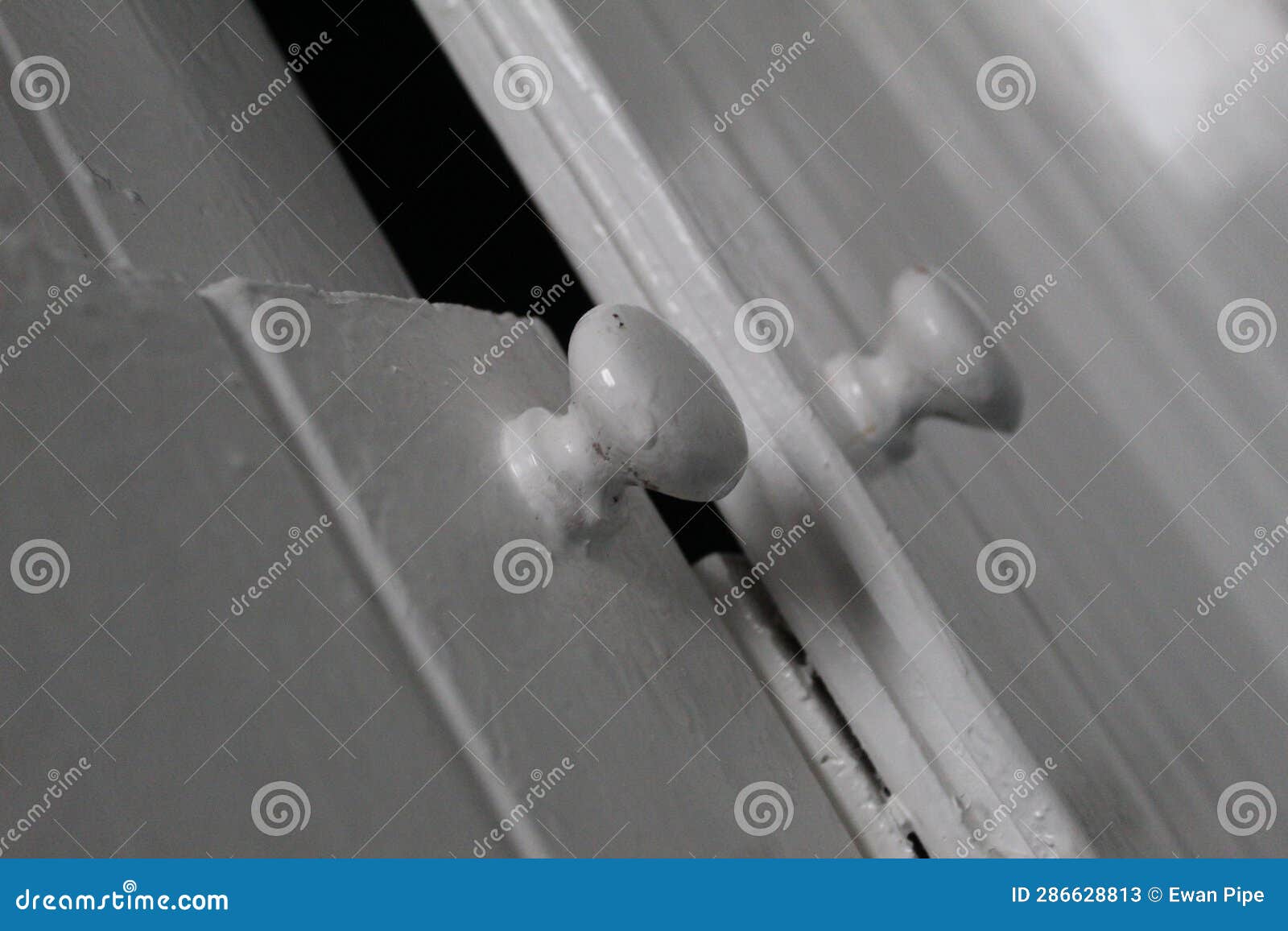 Handle of White Door and Crack between Door and Wall Stock Image ...
