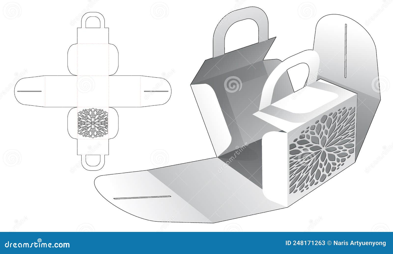 Handle Wrap Box with Stenciled Pattern Die Cut Template and 3D Mockup ...