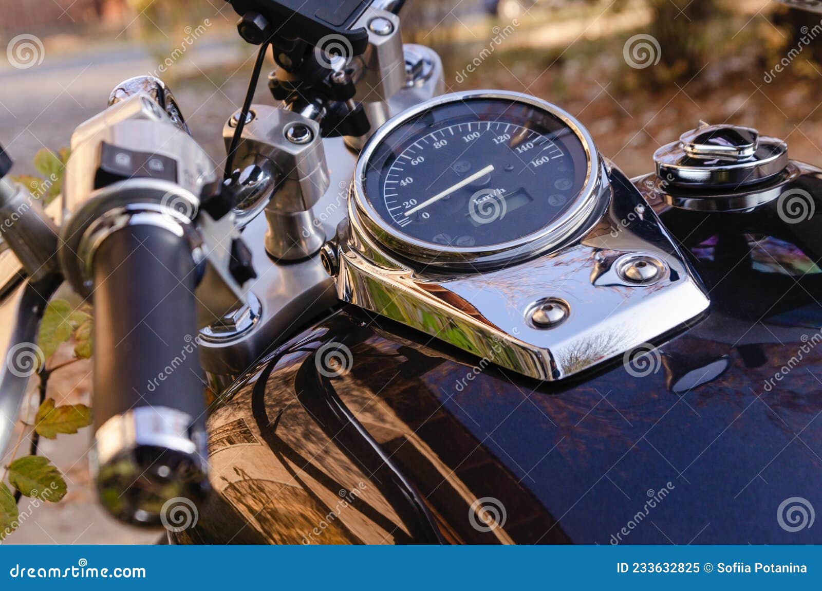 Handlebar and Speedometer of Classic Chopper Motorcycle Close Up Stock ...