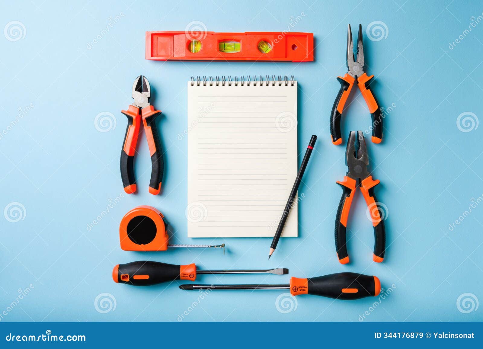 Handled Tools or Construction Tools on Blue Background with Blank ...