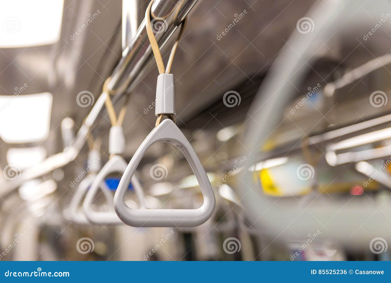 Handles on Ceiling for Standing Passenger Inside a Bus Stock Photo ...