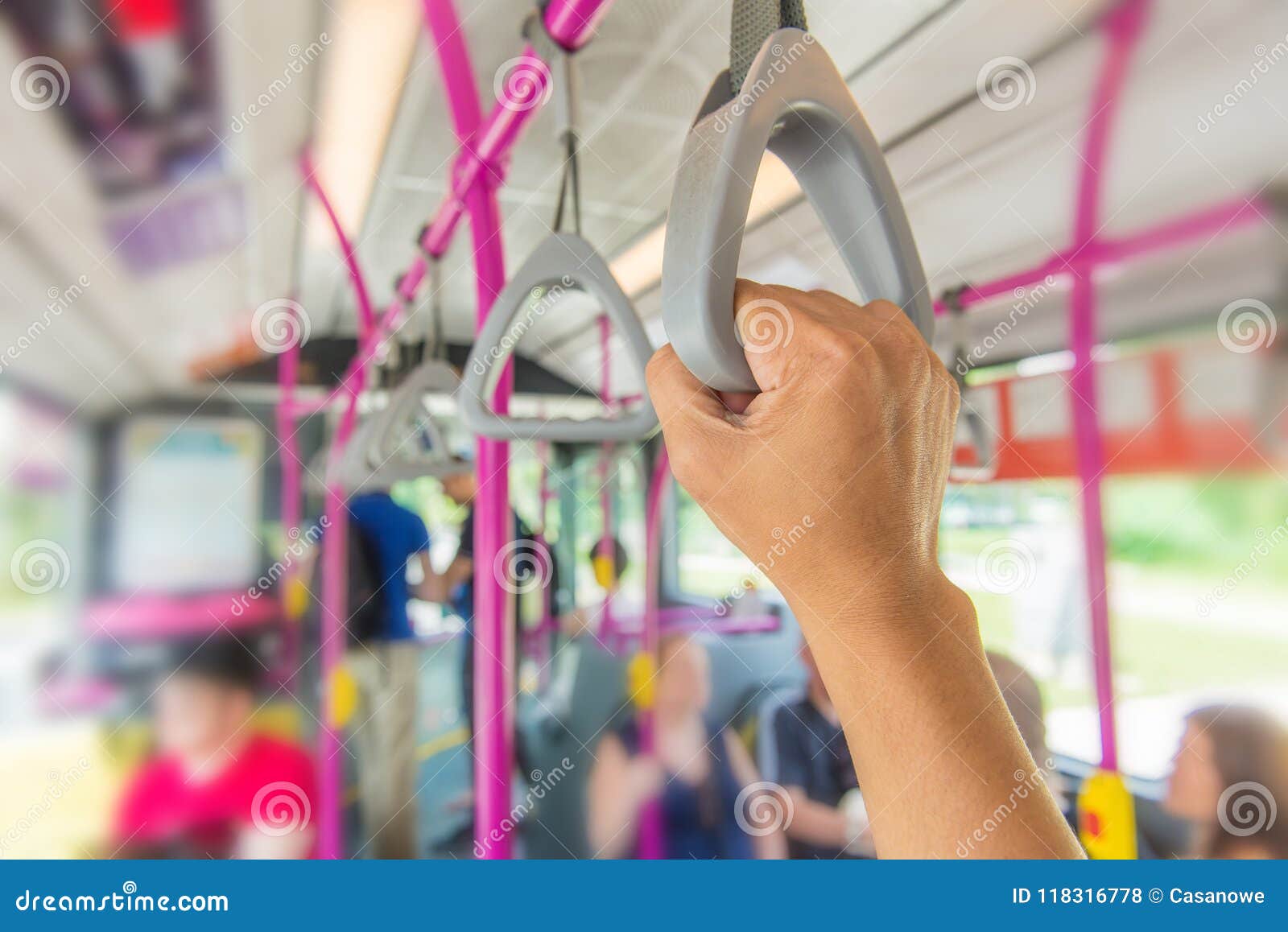 Handles on Ceiling for Standing Passenger Inside a Bus Stock Photo ...