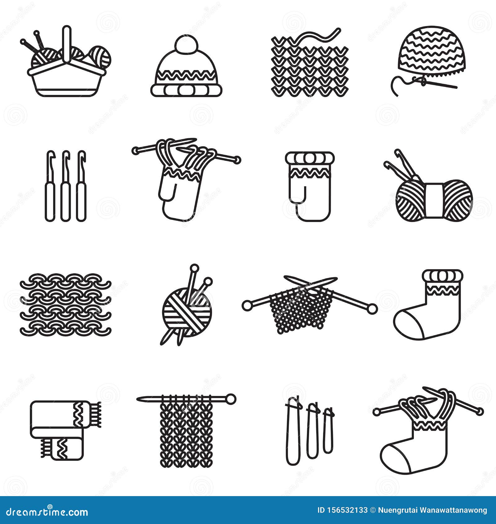 Knitting, Crochet, Hand Made Icons Set. Thin Line Style Stock Vector ...
