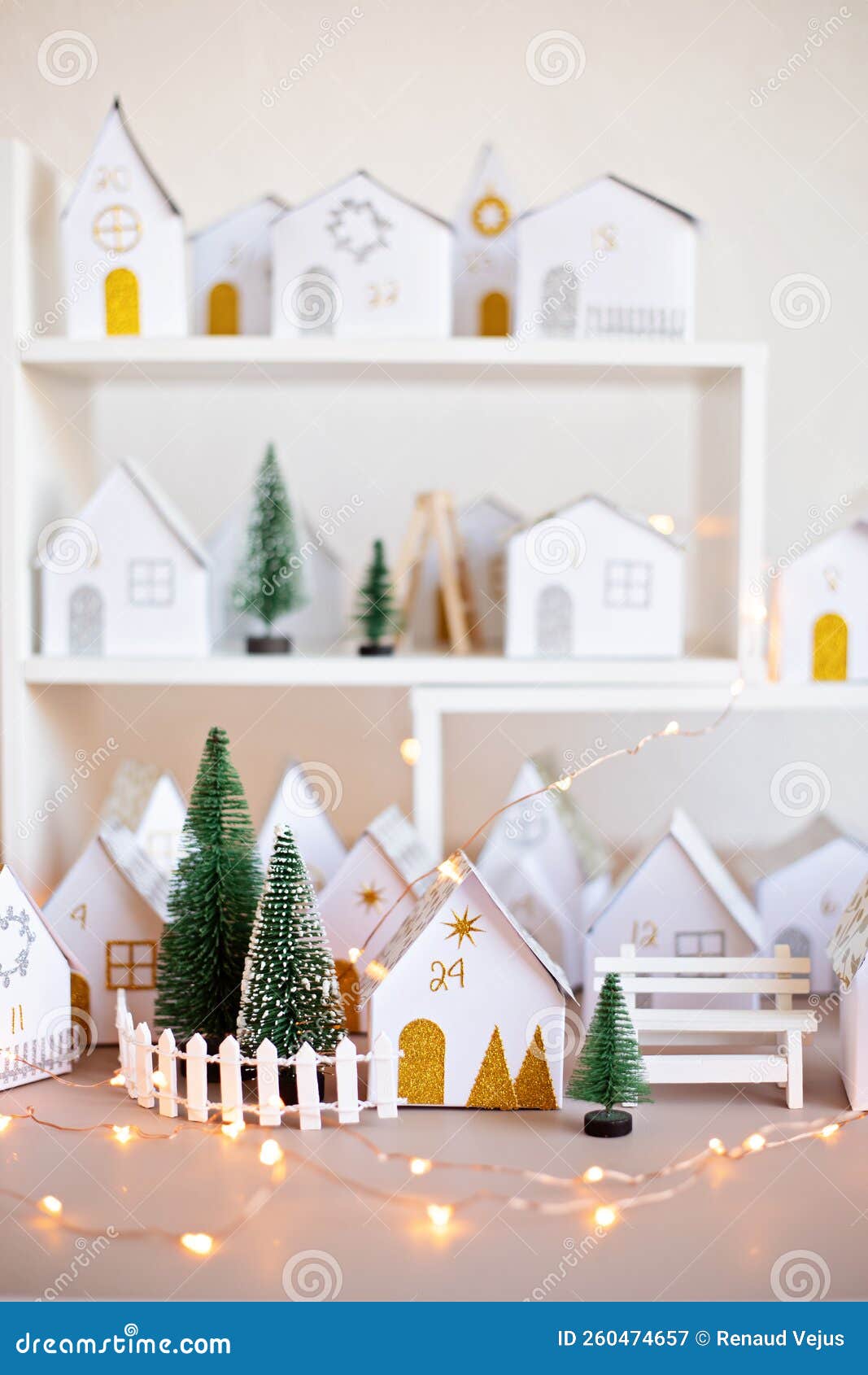 Handmade Advent Calendar. Houses Shaped Gift Boxes Stock Image - Image ...