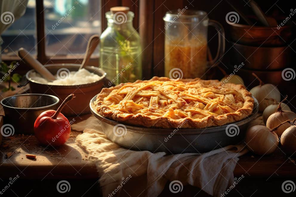 Handmade Apple Pie Cooling on a Kitchen Counter Stock Photo - Image of ...