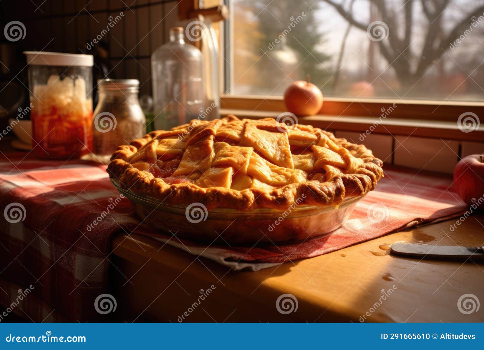 Handmade Apple Pie Cooling on a Kitchen Counter Stock Photo - Image of ...