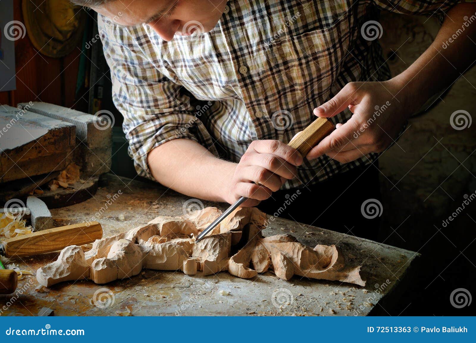 Handmade Art Cutting Carving with Cutter Stock Image - Image of board ...