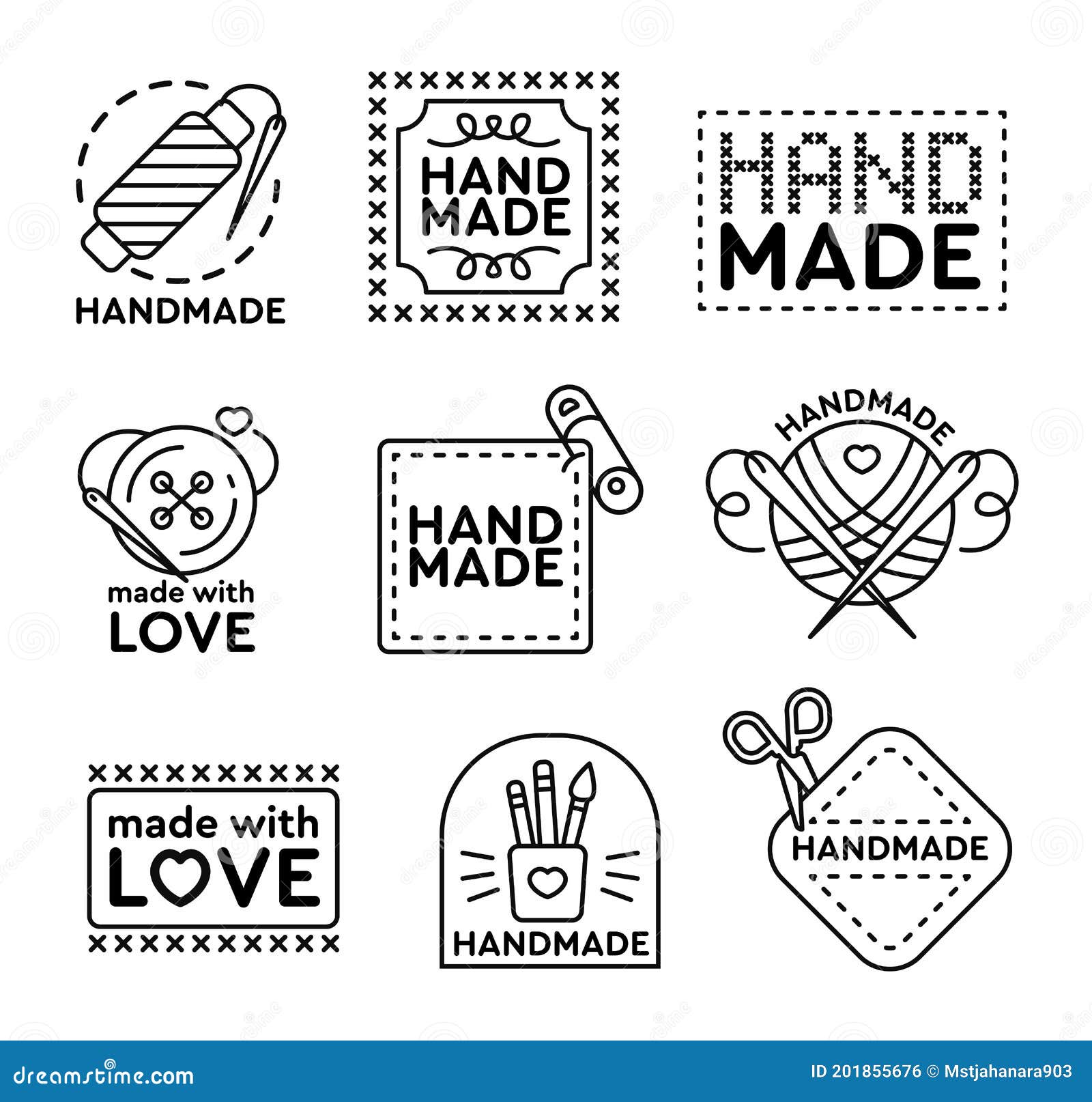 Handmade badges set stock vector. Illustration of hand - 201855676