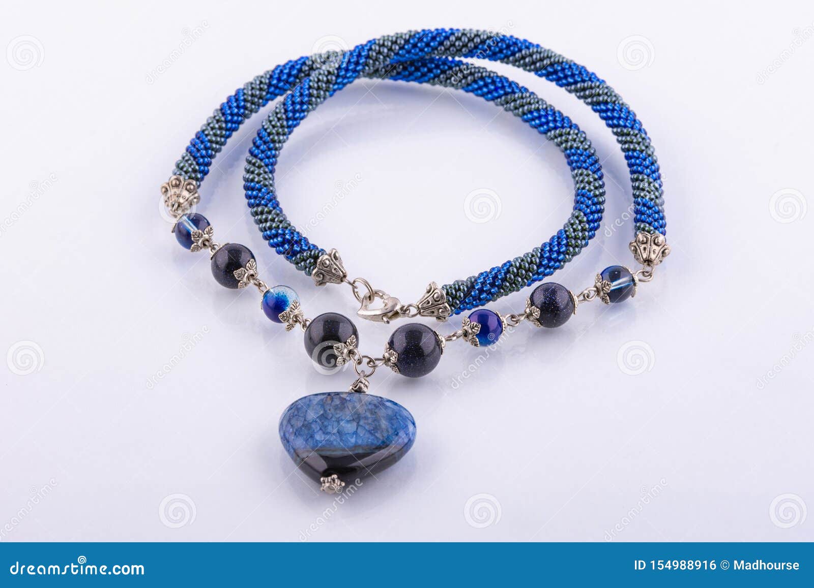 Handmade Beaded Blue Necklace Stock Photo - Image of craft, beadwork ...