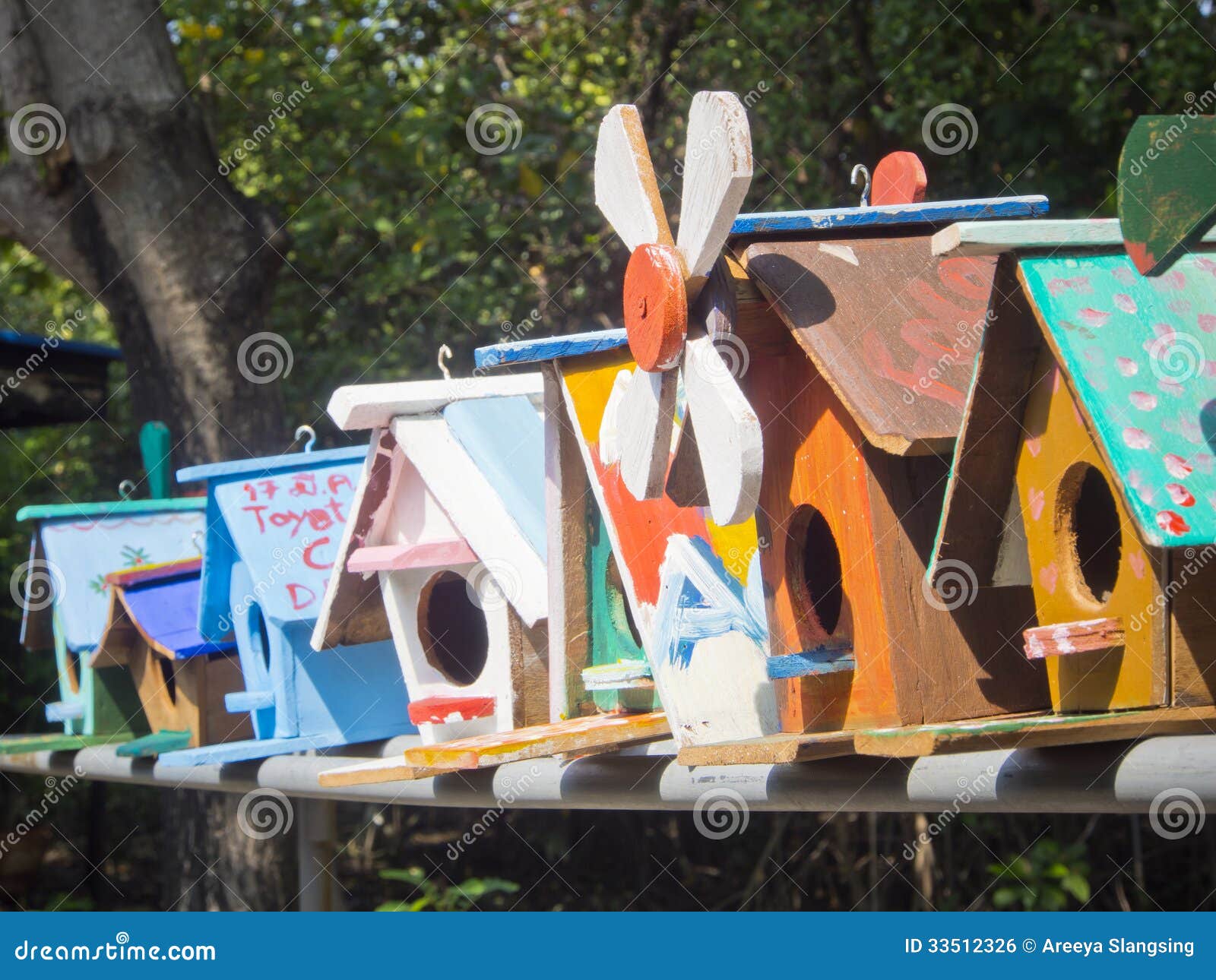 Handmade bird houses stock photo. Image of five, forest - 33512326
