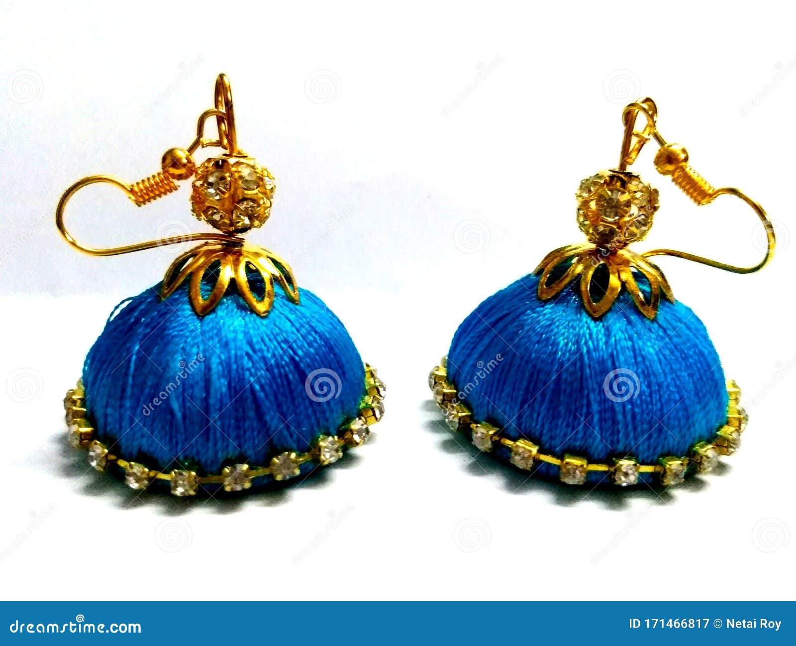 Handmade Blue Thread Jhumka Stock Image - Image of thread, jhumka ...