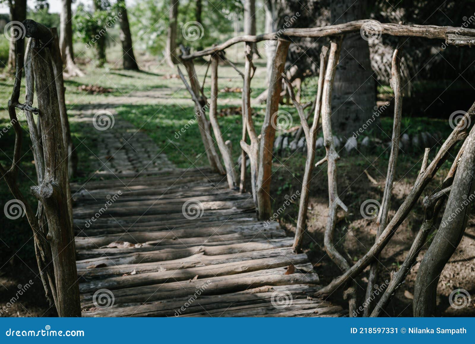 Handmade Bridge from Tree Trunks and Branches Stock Image - Image of ...
