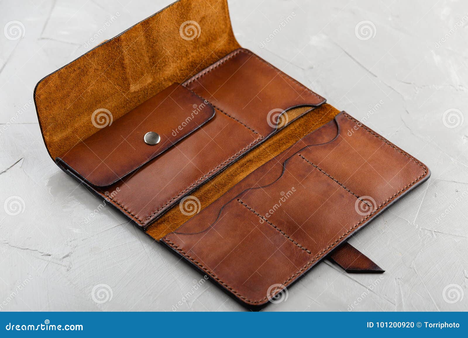 Handmade Brown Leather Empty Open Wallet Stock Photo - Image of craft ...
