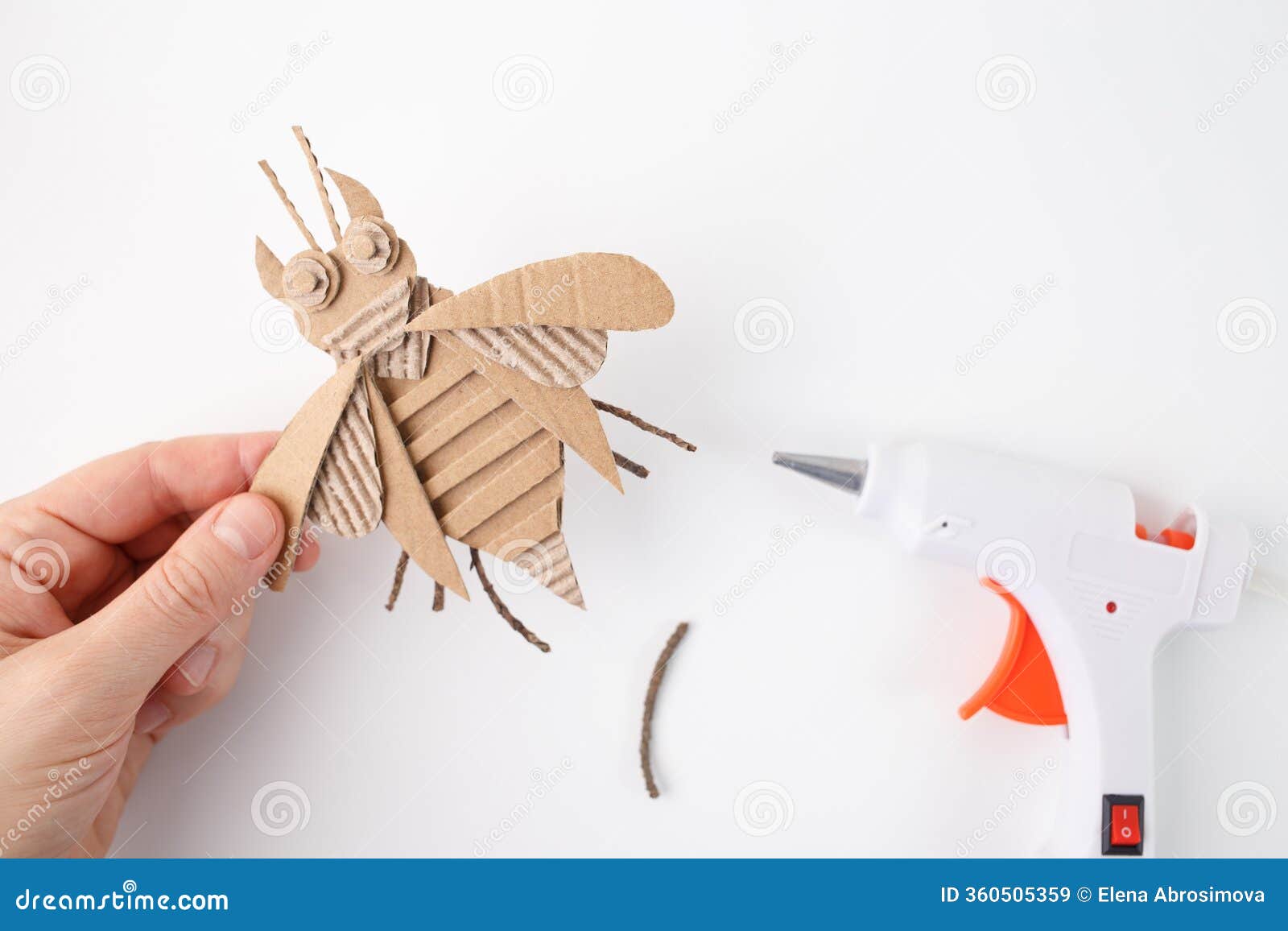 Handmade Cardboard Insect Crafts with Crafting Tools on White ...