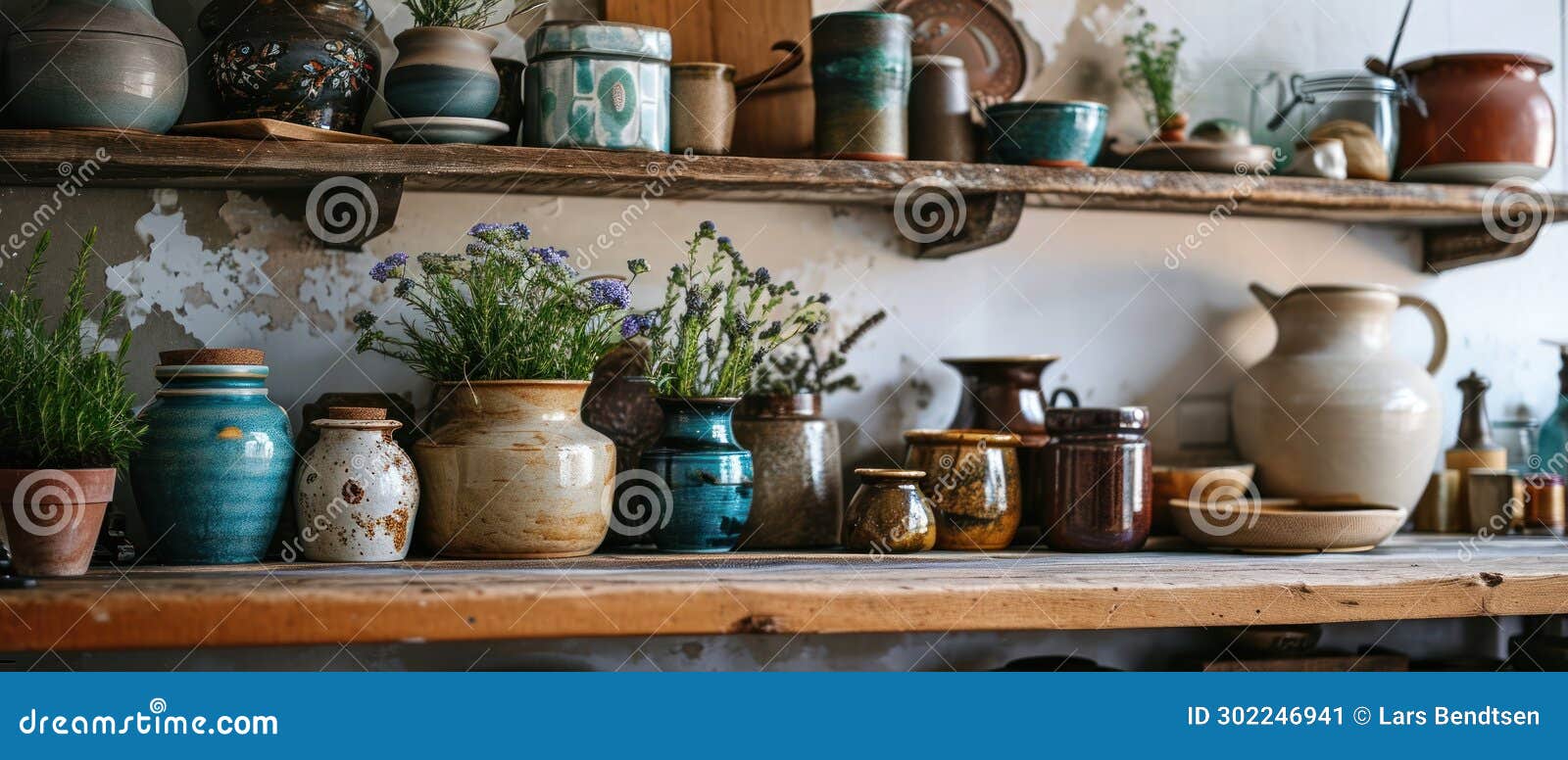Handmade Ceramic Canisters on Kitchen Shelves - AI Generated Stock ...