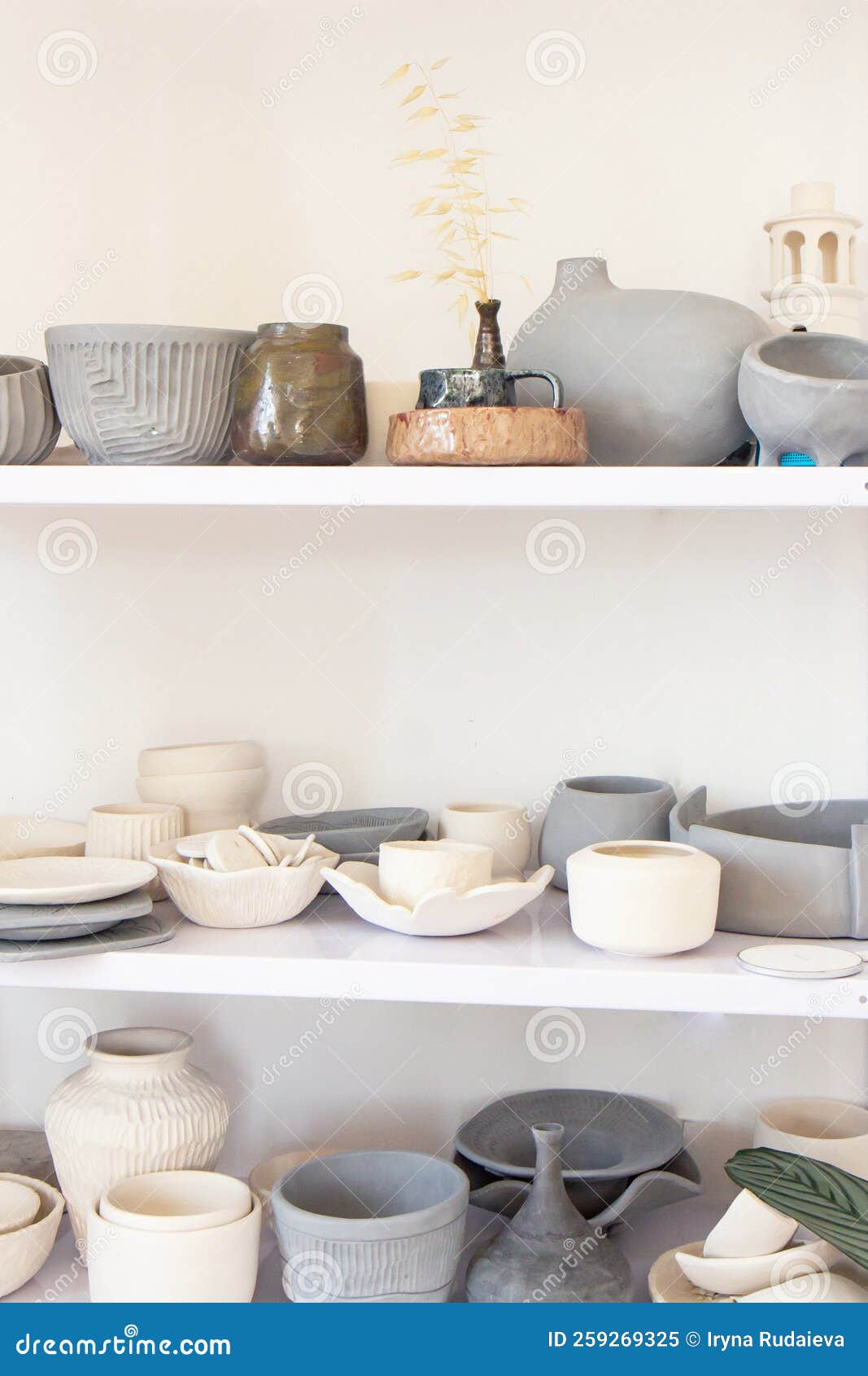 Inside Interior of Pottery. Racks in Pottery Workshop in Which There ...