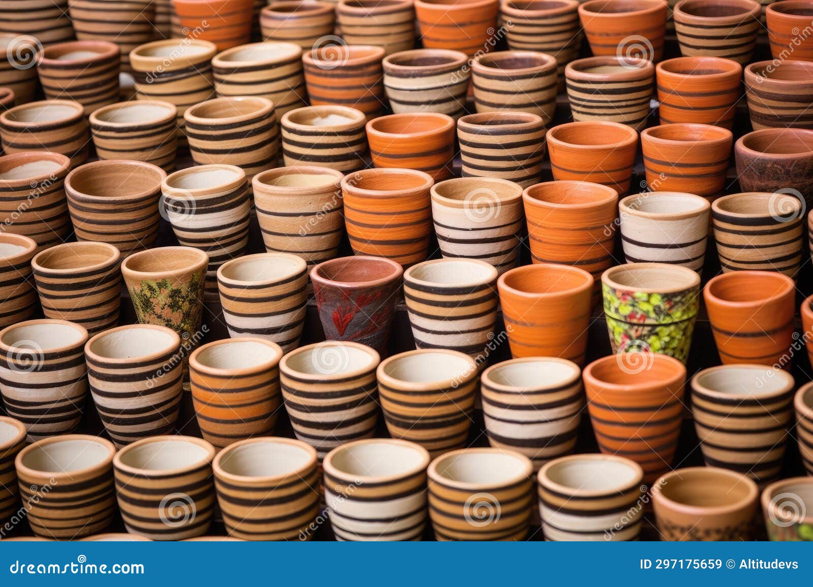Handmade Ceramic Pots Arrayed in Rows Stock Image - Image of craft ...