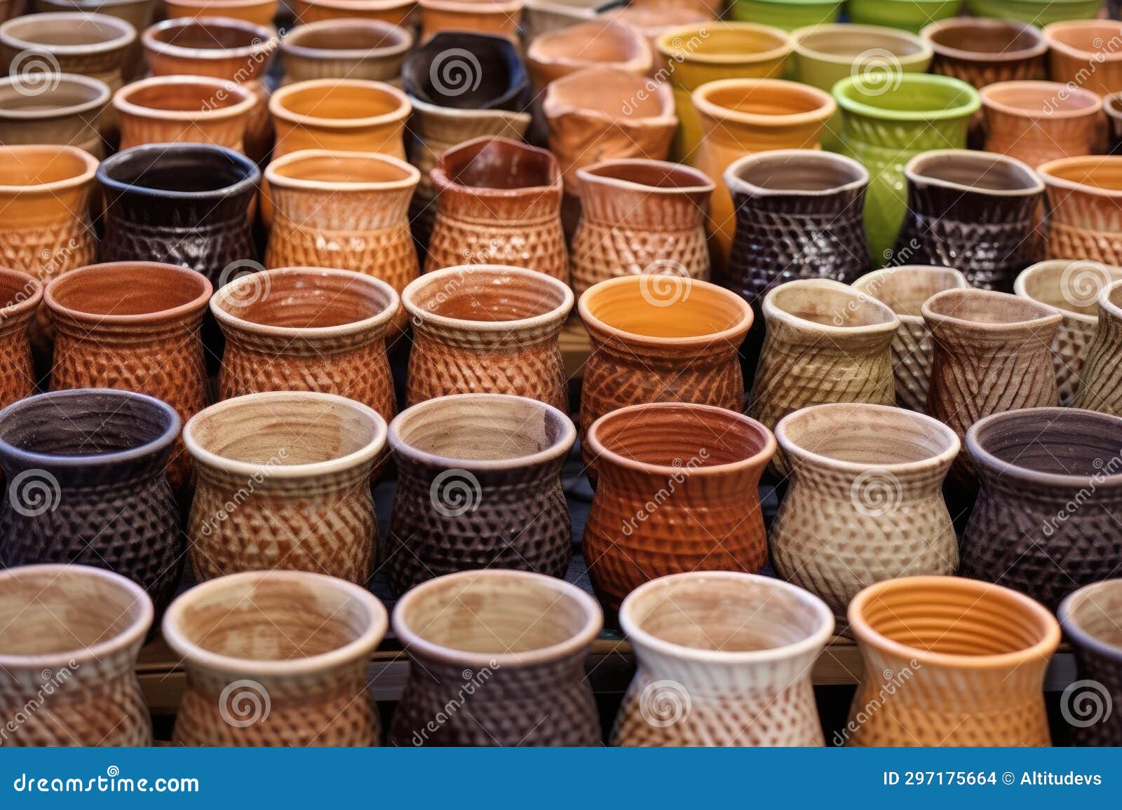 Handmade Ceramic Pots Arrayed in Rows Stock Photo - Image of craft ...
