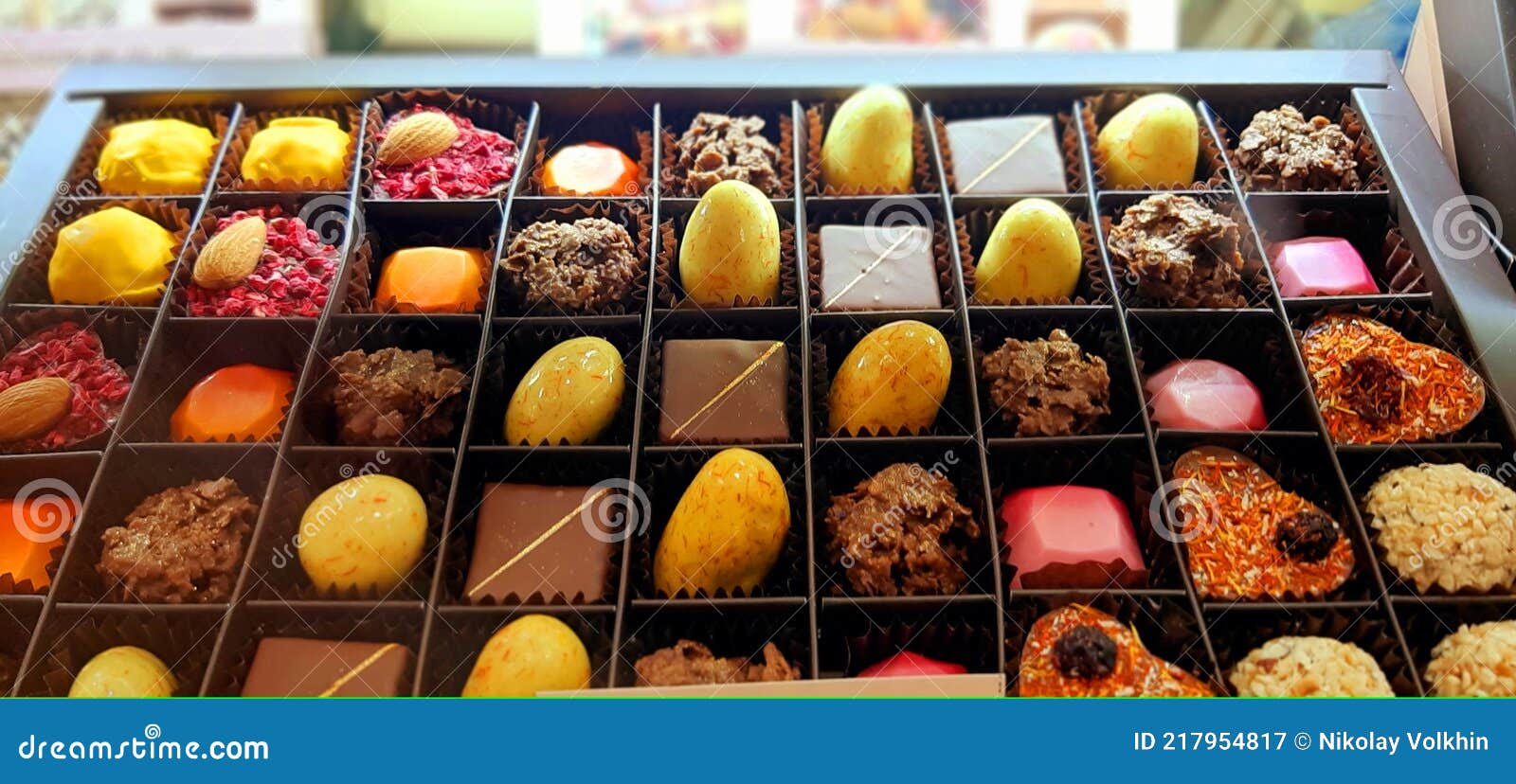 Assorted candies in a box stock image. Image of marmalade - 217954817
