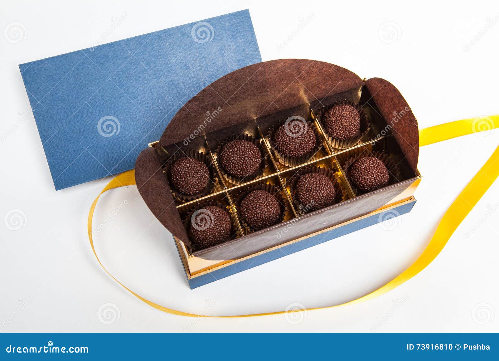 Handmade Chocolates in a Gift Box with Bow in Stock Photo - Image of ...