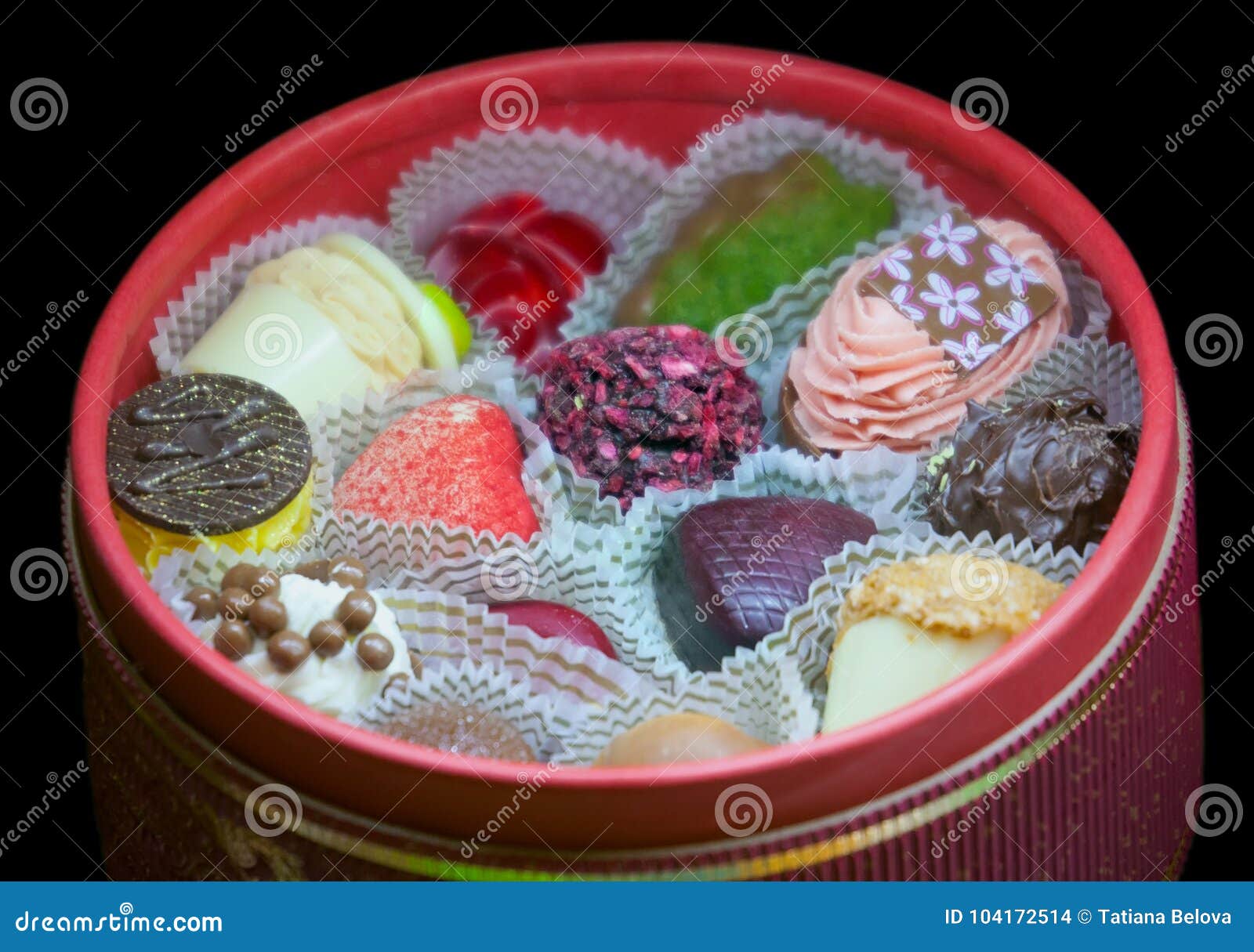 Handmade Chocolates in Round Box Stock Photo - Image of confection ...