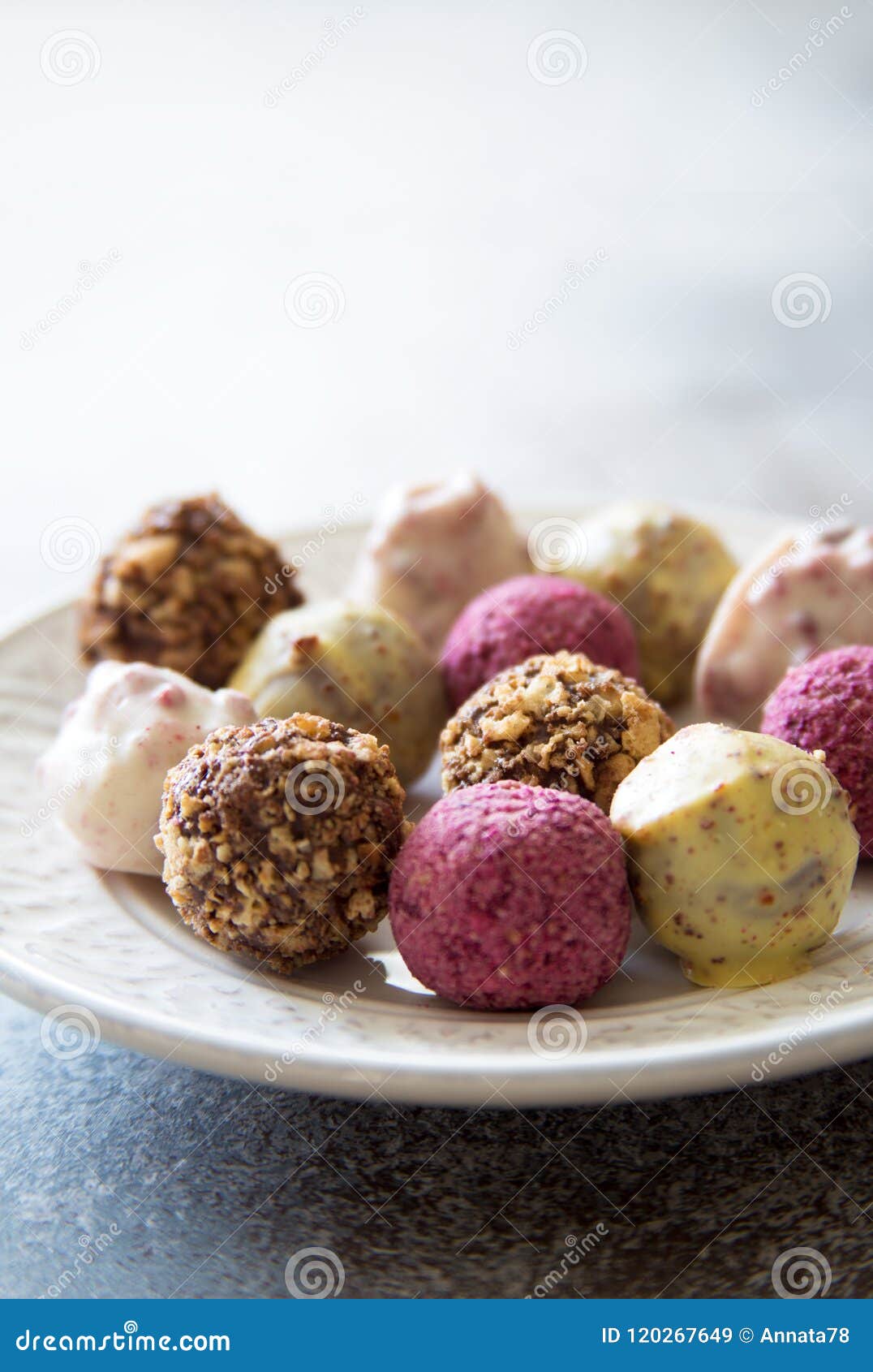 Handmade Chocolates on White Plate Stock Image - Image of rustic, food ...