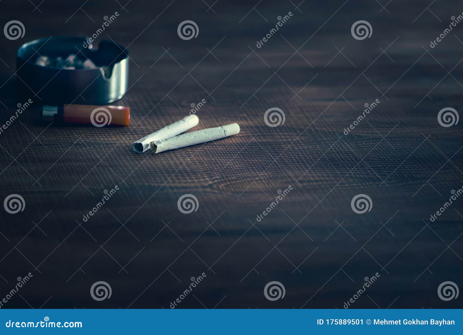 Handmade Cigarettes on Table with Lighter and Ashtray. Natural Tobacco ...