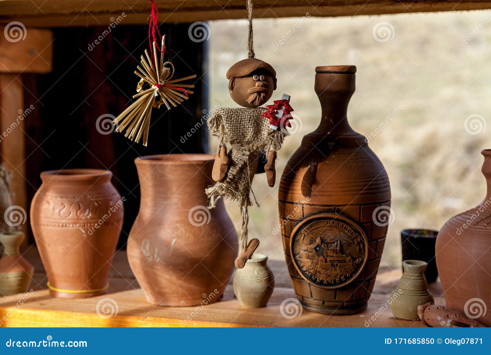 Handmade Clay Jugs on the Counter Stock Photo - Image of nature, drink ...