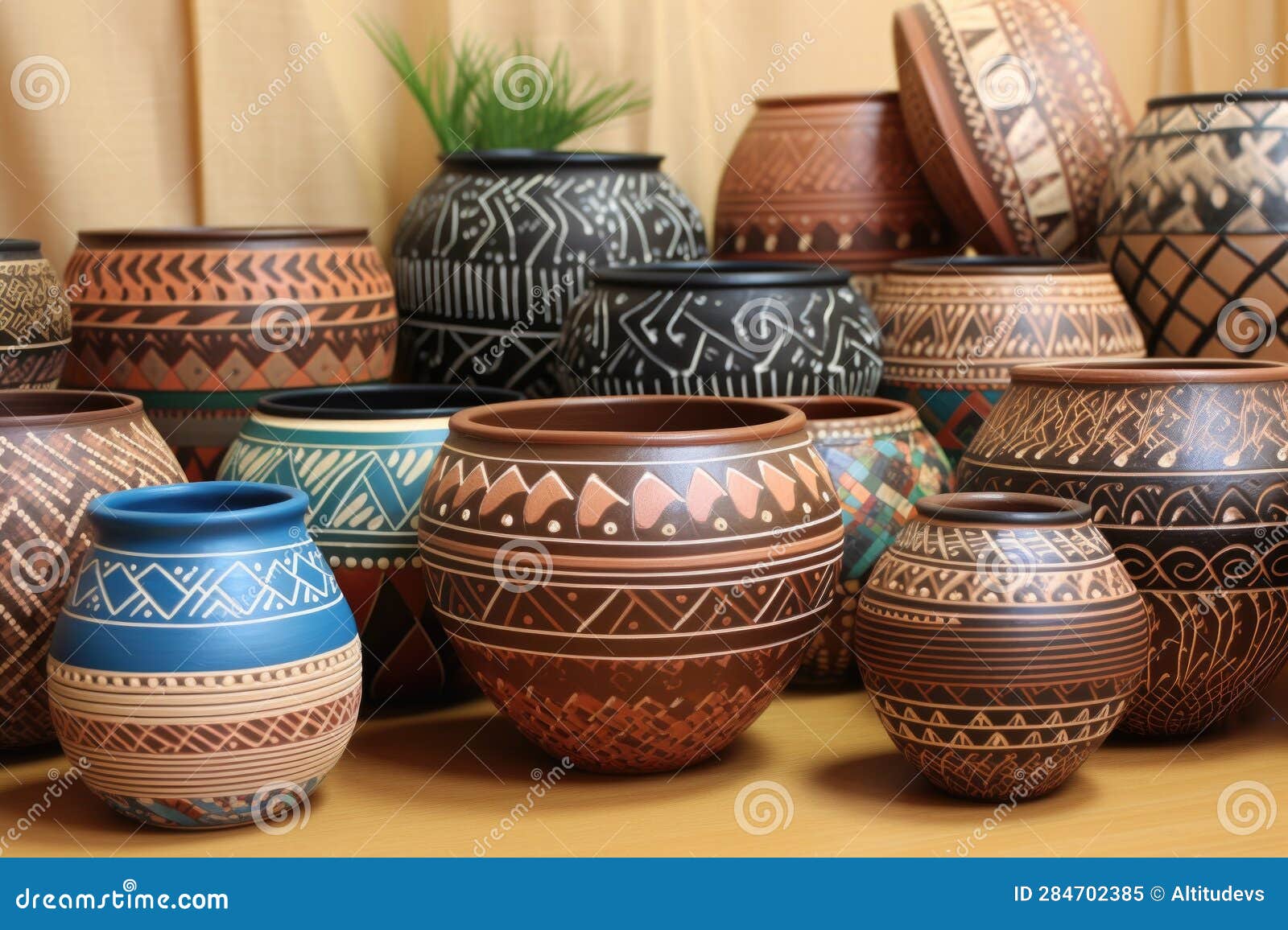 Handmade Clay Pots with Traditional Patterns Stock Image - Image of ...