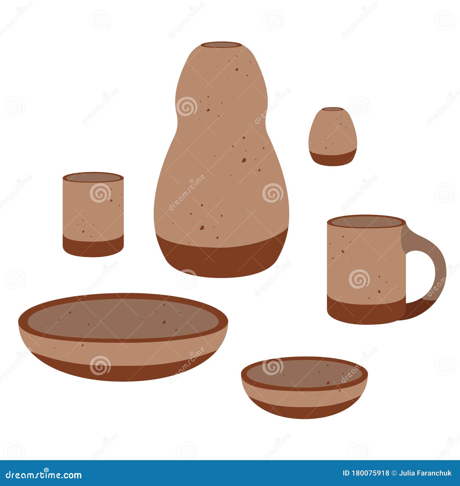 Handmade Clay Pottery. Isolated on White. Seamless Pattern Stock ...