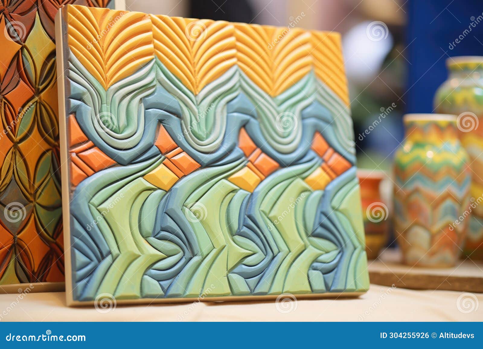Handmade Clay Tiles with Embossed Patterns Stock Photo - Image of ...