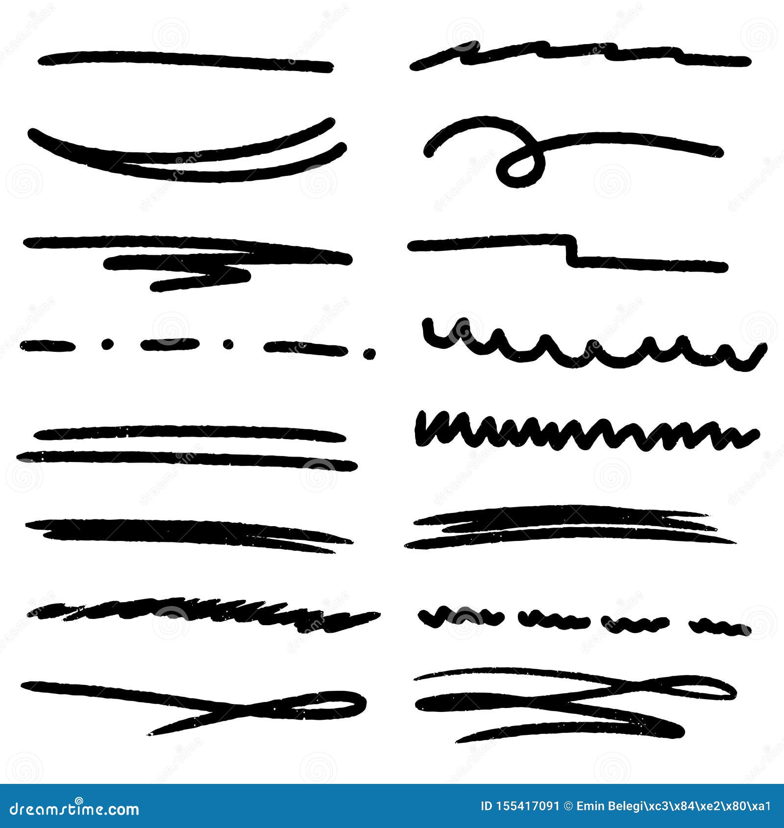 Handmade Collection Set Of Underline Strokes In Marker Brush Doodle ...
