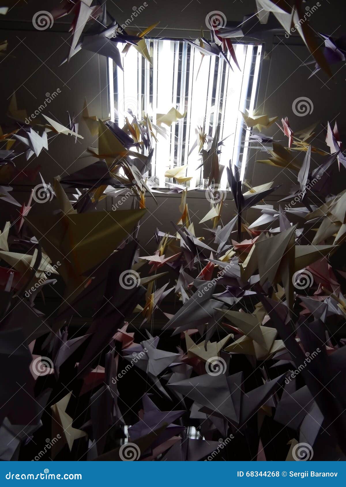 Handmade Colored Origami Cranes On Ceiling Strings Stock Photography ...