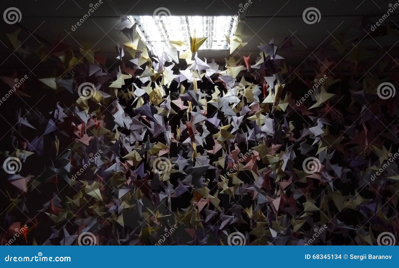 Handmade Colored Origami Cranes on Ceiling Strings Stock Photo - Image ...