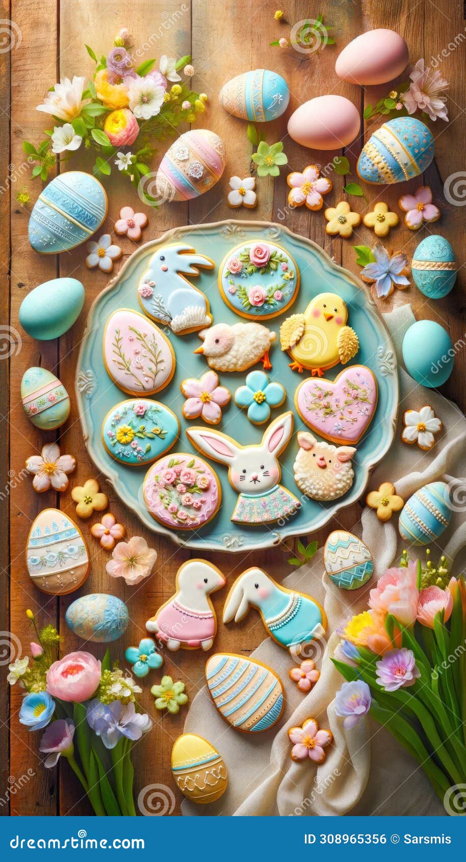 Handmade Colorful Easter Cookies on Table, Top View Stock Illustration ...