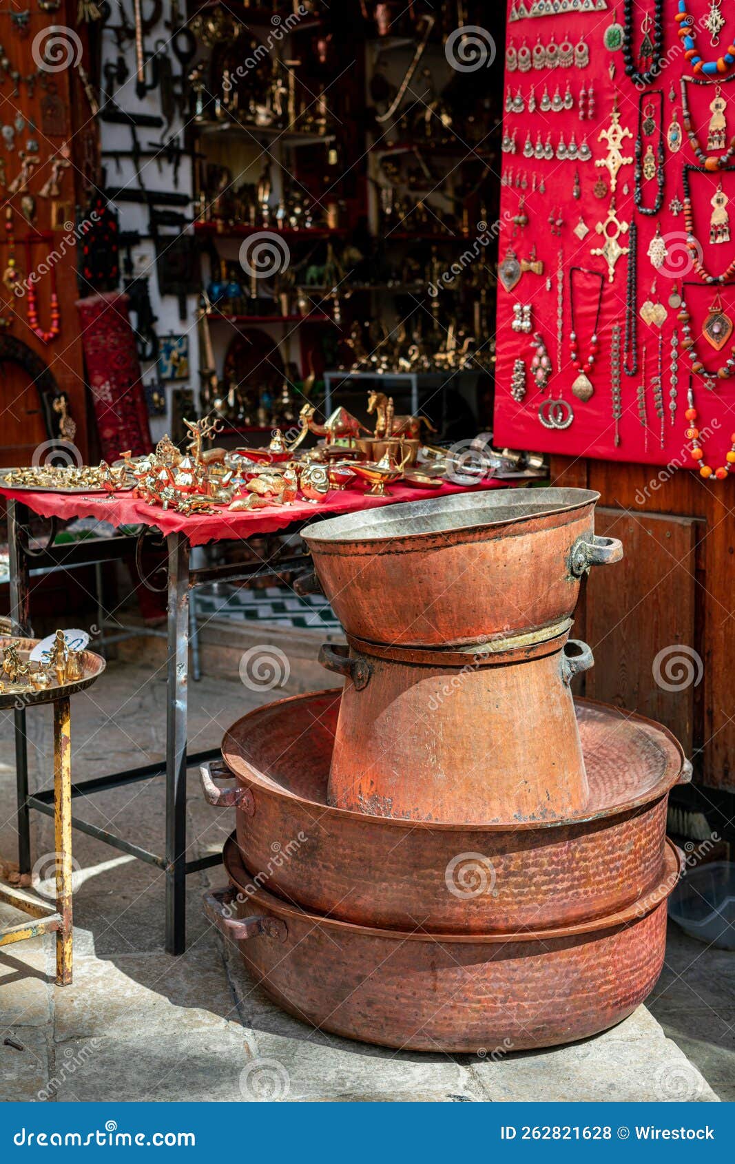 Handmade Copper Products Outside a Bazaar in the Old Medina of Fez ...