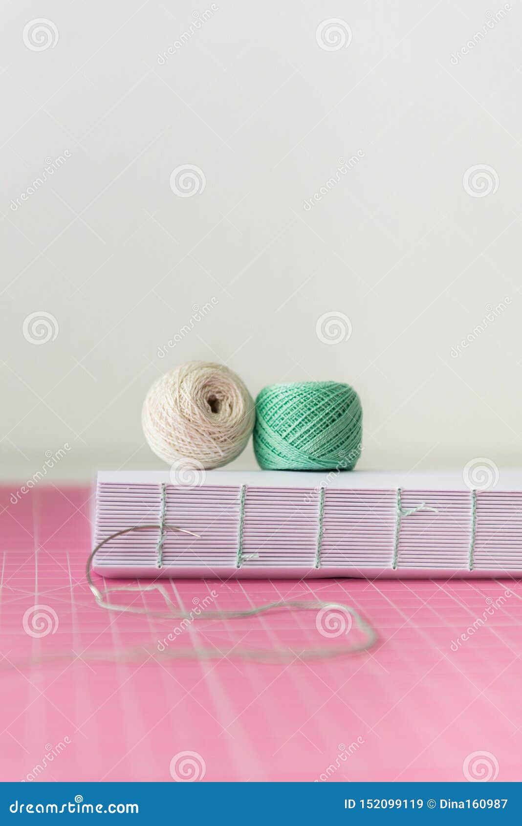 Handmade Coptic Binding. Book Binding Process. Threads, Scissors and ...