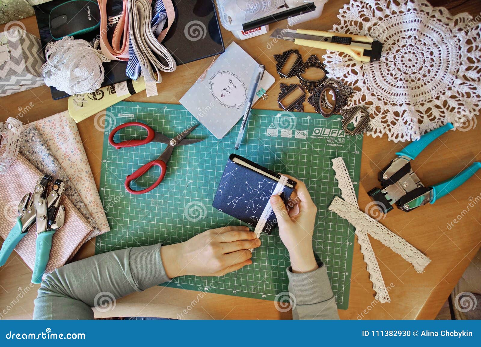 Handmade Creating of the Diary from Special Scrapbooking Paper Stock ...