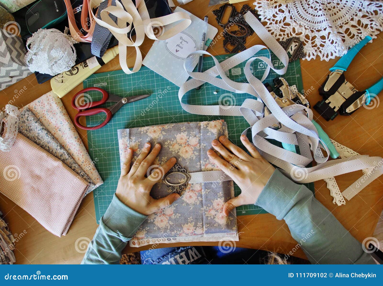 Handmade Creating of the Diary from Special Scrapbooking Paper Stock ...