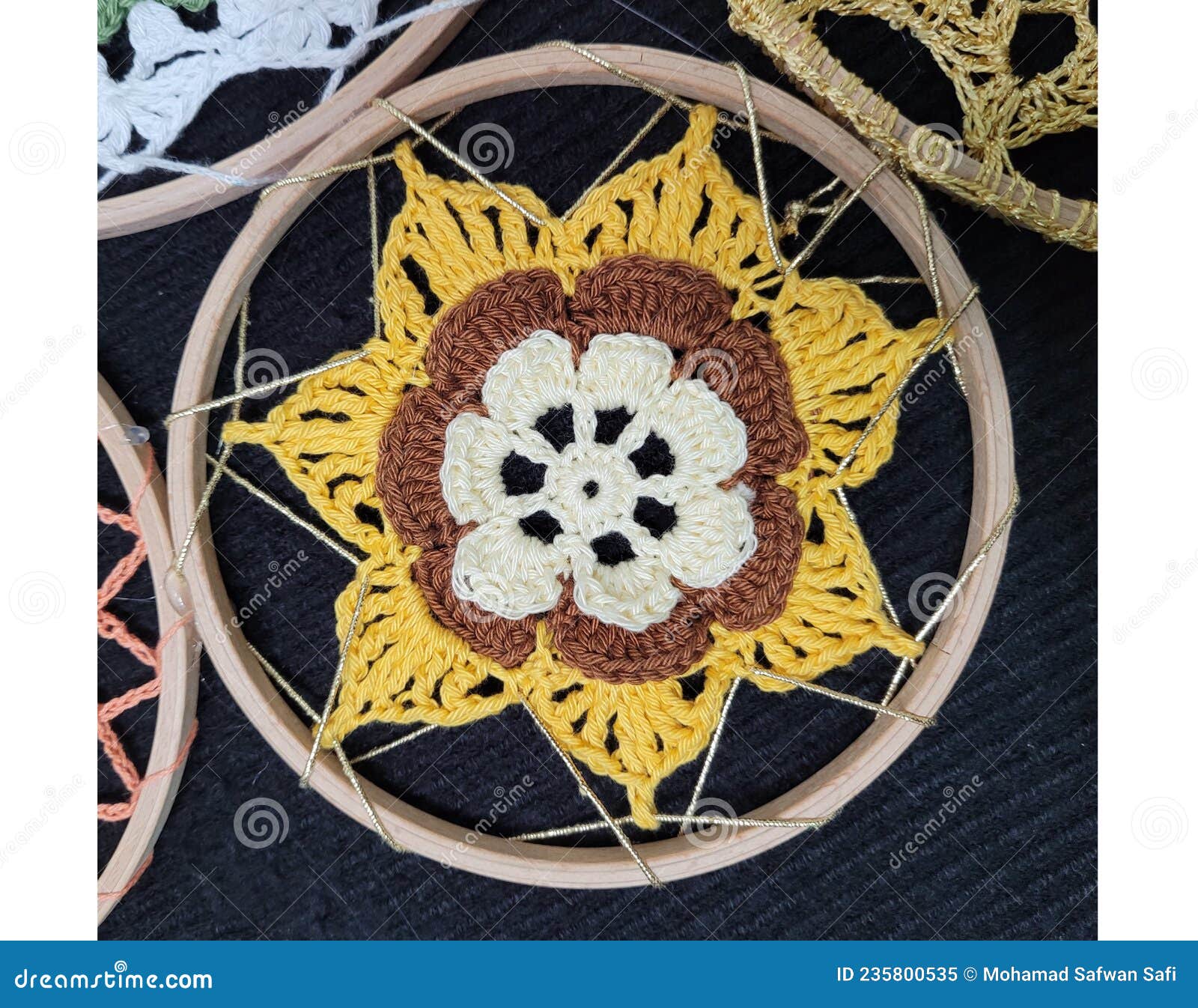 Handmade Crochet with Wooden Circle Frame. Stock Image - Image of ...