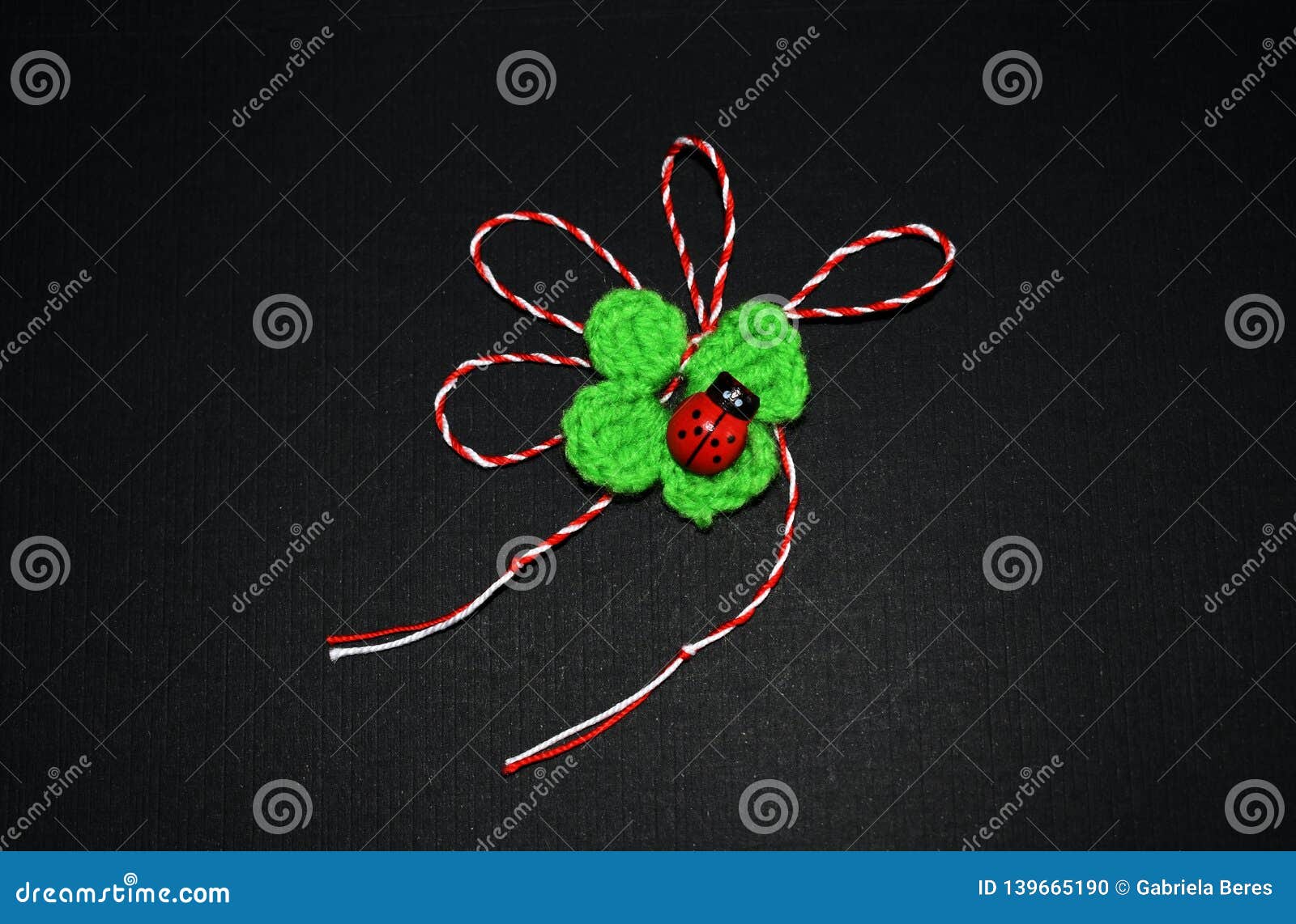 Handmade Crocheted Four-leaf Clover with Ladybug and Red and White ...