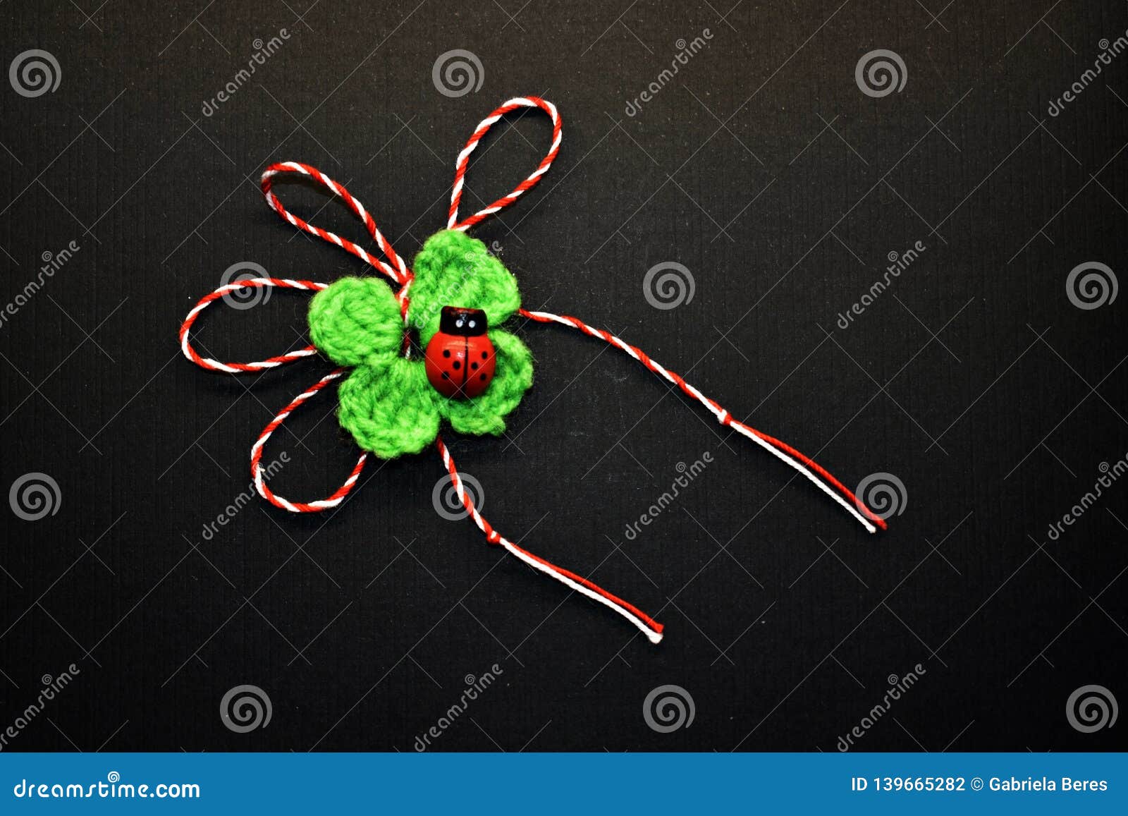 Handmade Crocheted Four-leaf Clover with Ladybug and Red and White ...