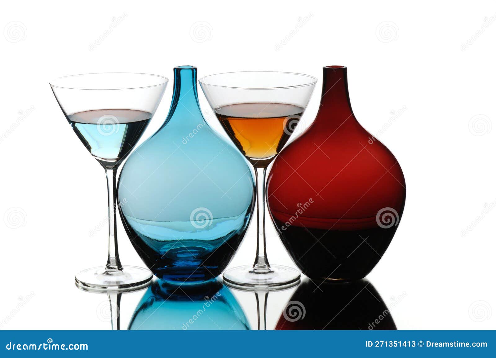 Handmade Custom Colored Glass Bottles and Goblets White Background ...