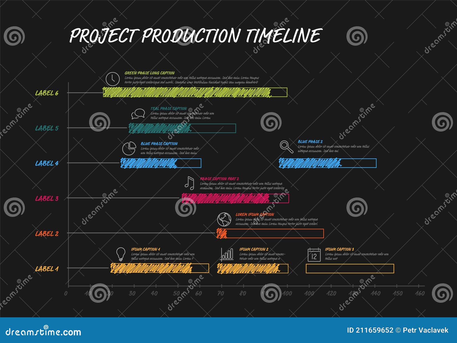 Handmade Dark Gantt Project Production Timeline Graph Stock Vector ...
