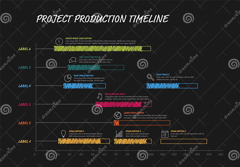 Handmade Dark Gantt Project Production Timeline Graph Stock Vector ...