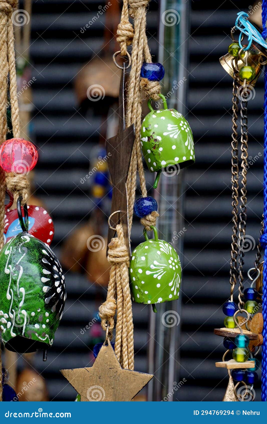 Handmade Decoration, Hanging Bells on a Rope Stock Photo - Image of ...