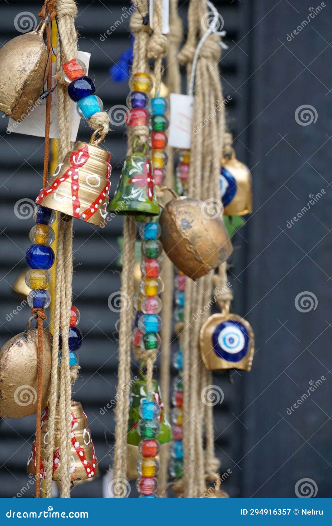 Handmade Decoration, Hanging Bells on a Rope Stock Image - Image of ...