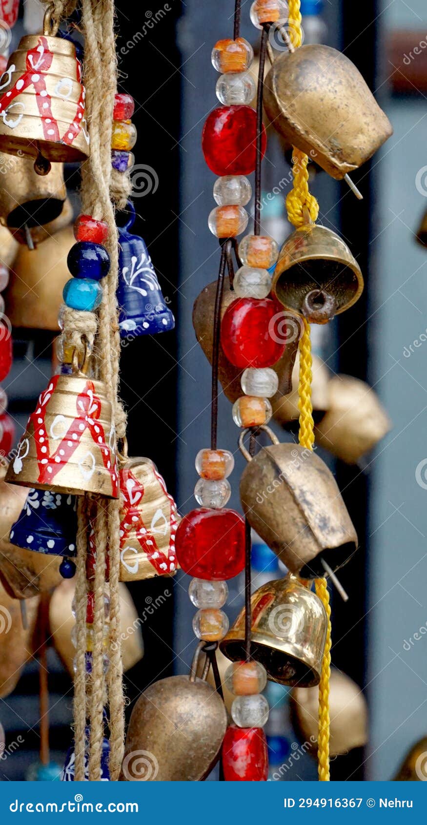 Handmade Decoration, Hanging Bells on a Rope Stock Image - Image of ...